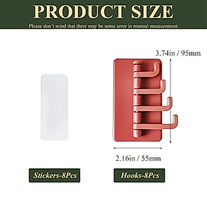 bumnay 8Pcs Wall Adhesive Hooks with 4 Rotatable Arms for Hanging, 180 Degree Rotating Folding Self Adhesive Wall Sticker Hook Racks for Home Kitchen Bathroom RV Wall Mount