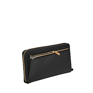 Fossil Women's Liza Leather Wallet Zip Around Clutch with Wristlet Strap, Black (Model: SL7878G001)
