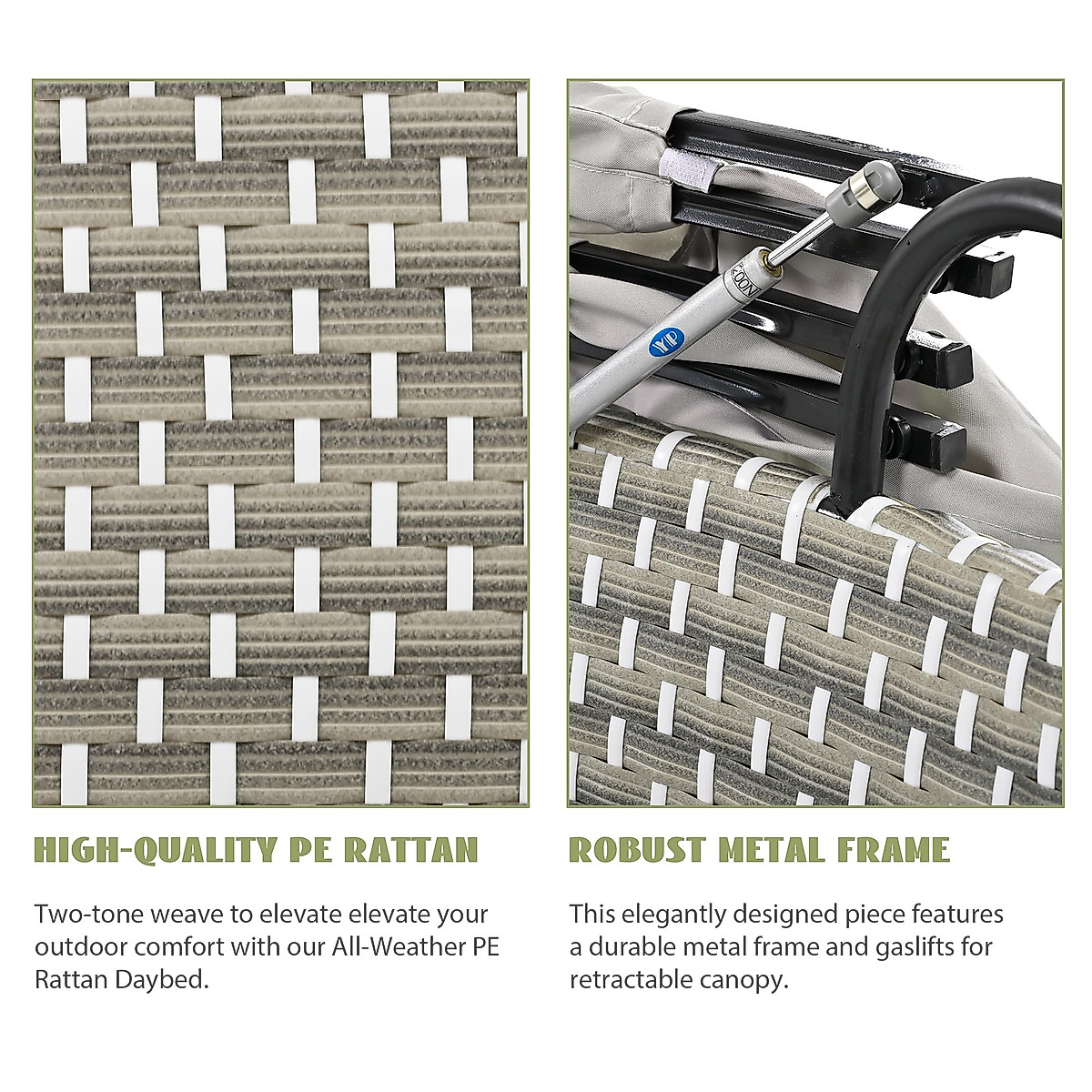 Merax Patio Conversation Set, 5-Piece Outdoor Furniture Round Sectional Sofa Set Rattan Daybed Two-Tone Weave Sunbed with Retractable Canopy, Gray