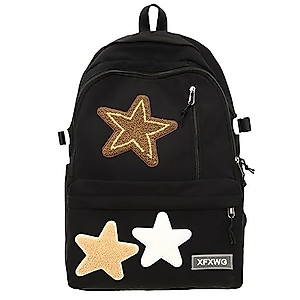 MININAI Y2k Backpack with Kawaii Pendant Aesthetic Star Backpack Cute Preppy Laptop Book Bag Back to College Supplie (Black,One Size)