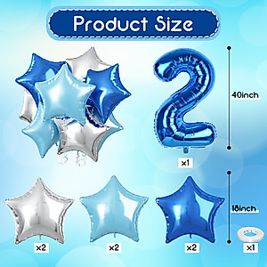 2nd Birthday Balloon for Boys, 40 Inch Balloon Number 2 Dark Blue, Large Foil Mylar Star Two Balloon Light Royal Blue Silver, Helium Globos Azules 2 Balloon for Birthday Graduation Party Decoration
