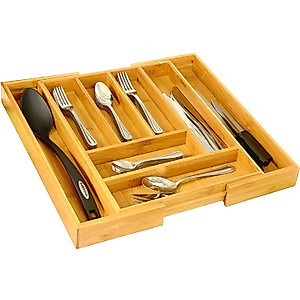 Home-it Expandable use for, Utensil Flatware Dividers-Kitchen Drawer Organizer-Cutlery Holder, Bamboo