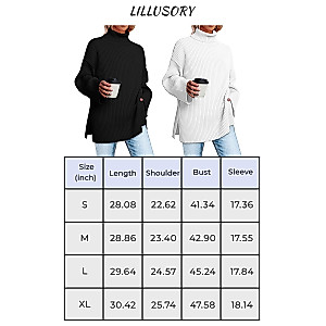 LILLUSORY Womens 2023 Fall Turtleneck Oversized Pullover Chunky Sweaters Cream Fuzzy Long Sleeves High Neck Ribbed Knit Sweater