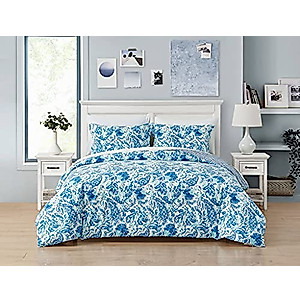 Poppy & Fritz - King Comforter Set, Reversible Cotton Bedding with Matching Shams, Medium Weight for All Seasons (Brooke Blue, King)