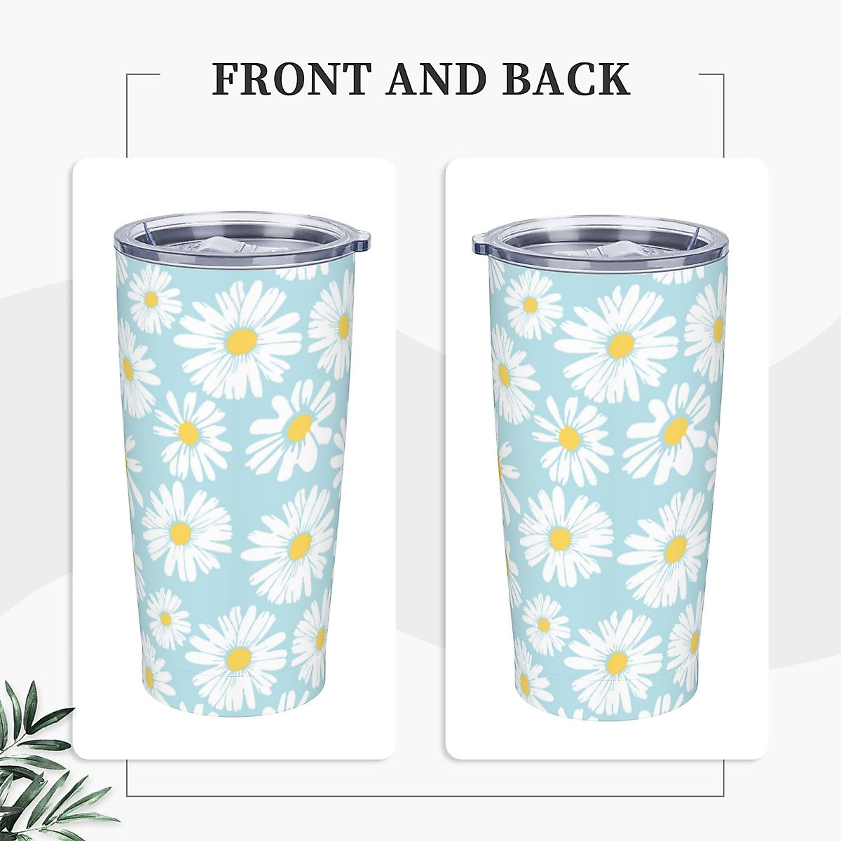 CHASOEA Daisy Flowers Tumbler 20oz Floral Stainless Steel Insulated Tumblers with Lid and Straw Light Blue Travel Coffee Mug Tea Wine Cups Water Bottle Sport Gifts for Women