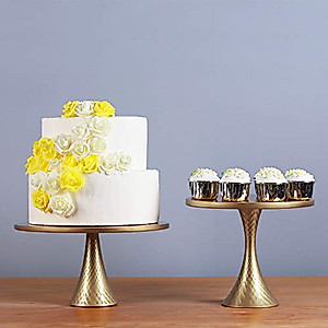 Hotity Set of 2 Round Cake Stands Modern Design Dessert Display Cake Stand Cupcake Stands for Party Celebration Baby Shower, Light Gold
