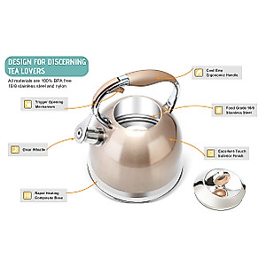 HIHUOS Tea Kettle for Stovetop, 3 Quart Loud Whistling Teapot with Cool Grip Ergonomic Handle Food Grade Stainless Steel Teakettle for Tea, Coffee (Black)