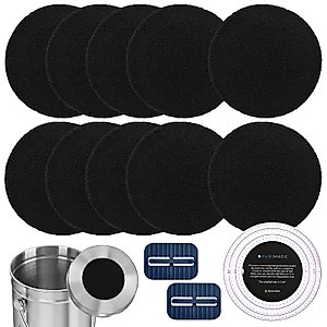 PURIMADE 10Pack 7.25 Inch Charcoal Filters for Compost Bucket with Cutting Template & Trash Can Bag Holder Clip, Universal Size Compost Bin Filter, Compost Filters for Countertop Bin