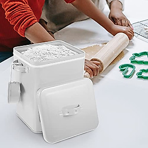 Angoily Metal Rice Storage Container Rice Canister with Lid Cereal Containers Dispenser Sealed Food Storage Container for Cereal Beans Pet Food White