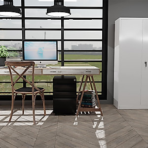 GangMei Mobile File Cabinet Under Desk, 3 Drawers Steel Lateral Filing Cabinet with Lock and Wheels, Fully Assembled(Black)