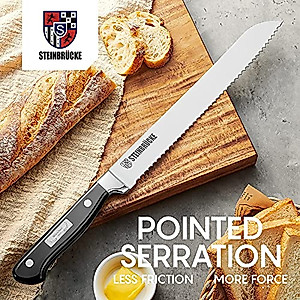 STEINBRÜCKE Bread Knife Serrated Bread Knife 10 Inch, Sharp Bread Slicing Knife of High Carbon German Steel, Bread Cutter for Homemade, Baking, Cake and Crusty Bread