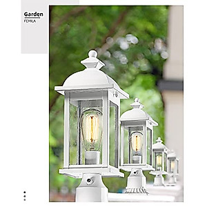 FEMILA Dusk to Dawn Outdoor Post Light, Waterproof Pole Lantern Light Fixture, Exterior Lamp Posts Outdoor Lighting for Garden Patio Yard Pathway Driveway, Seeded Glass Panel, 4FD54P-PC WH