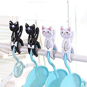 4PCS Cats Creative Clothes Pins,Multifunction Beach Towel Clips Bed Sheet Plastic Windproof Clothes Pins for Quilt Hanger Bed Sheet Clips(Black)