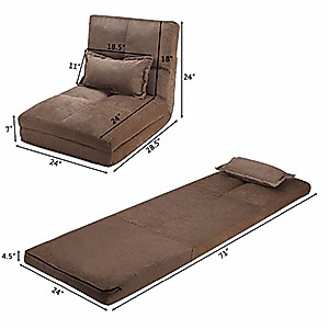 Walnut Fold Down Chair Flip Out Lounger Convertible Sleeper Couch Futon Bed w/Pillow Bedroom Furniture