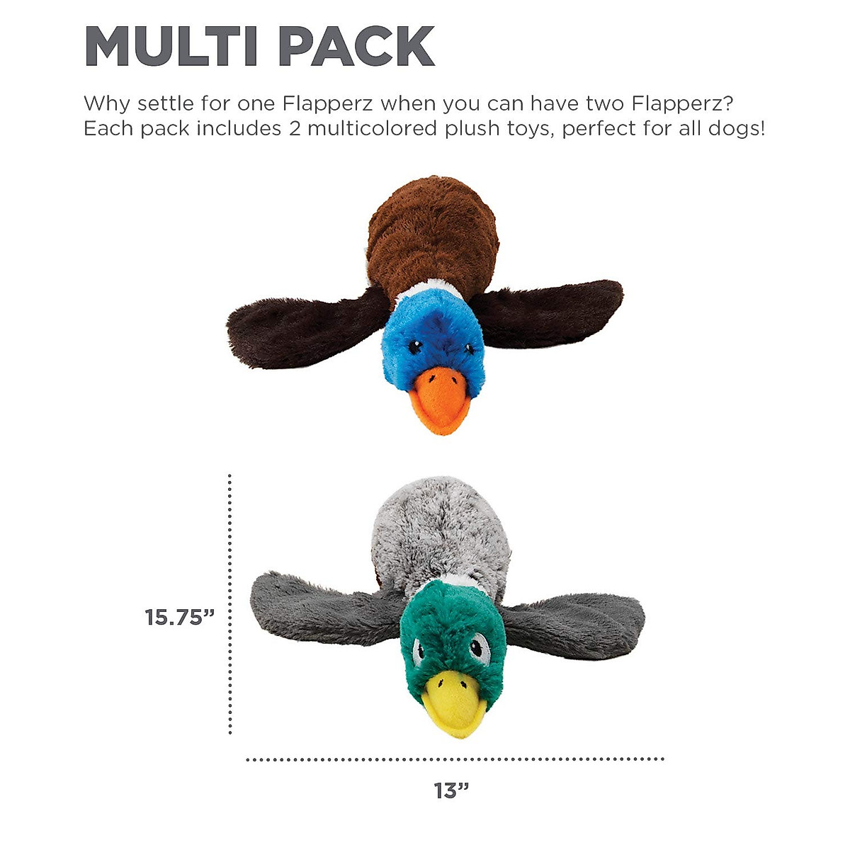 Outward Hound Flapperz Plush Crinkle Duck Dog Toy, 2-Pack - Grunt, Crinkle & Flop, Small