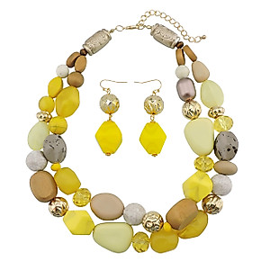 Bocar 2 Layer Statement Chunky Beaded Fashion Collar Necklace for Women Gifts (NK-10384-yellow-set)