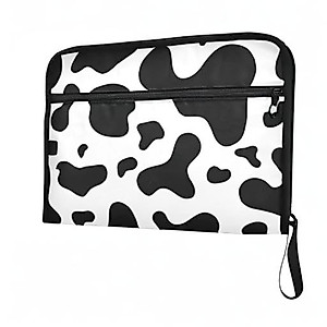 Cow Skin Print Expanding File Folder, 13 Pockets Accordion File Organizer with Sticky Labels Zipper Portable A4 Document Organizer for Home Office School Supplies