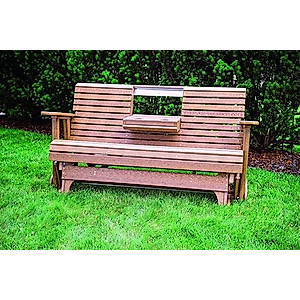 LuxCraft 5' Plain Poly Rollback Balcony Glider with Flip Down Center Console and Built-in Footrest, Seats Up to 3 (Weatherwood & Black)