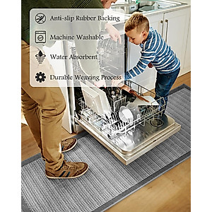 PADOOR Non Slip Kitchen Rugs Sets of 2 - Extra Large 2.5'x6' + 20"x32" Runner Rugs for Kitchen Floor Non Skid Washable, Absorbent Kitchen Mat for in Front of Sink 2 Piece Grey