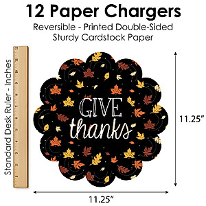 Big Dot of Happiness Give Thanks - Thanksgiving Party Round Table Decorations - Paper Chargers - Place Setting for 12