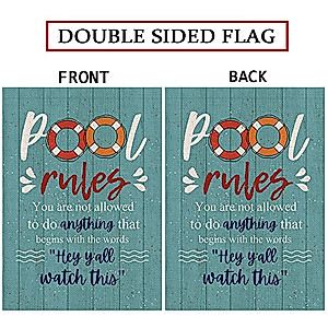 Summer Garden Flag Pool Rules Signs Decor Vertical Double Sided Swimming Pool Decorations Outdoor 12.5 x 18 Inch Pool Rules-1-1