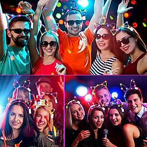 Janinka 30 Pcs LED Glow in the Dark Headband Set, 10 Cute Cat Ears Luminous Headband 10 Rabbit Bunny Ear Hairband 10 Unicorn style Light up Headband for Women Girls Birthday Party Supplies