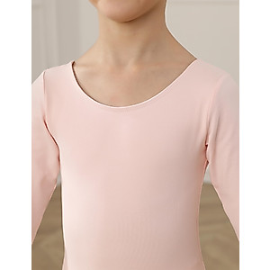 HIPPOSEUS Team Basic Long Sleeve Ballet Leotard for Girls and Toddlers Gymnastics Ballet Dance, AM0019-Light Pink, 11-12 Years