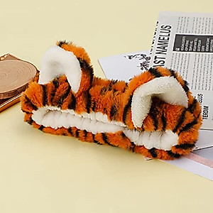Hofar Tiger Face Wash Headband Hairband with Tiger Ears Coral Fleece Cartoon Cute Creative Hair Accessories