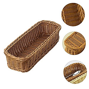 UPKOCH 3pcs Vegetables Tote Imitation Containers Bins Plastic Rattan Handmade Food Rectangular Wicker Snack S Fruit Dinnerware Poly Woven Napkins Kitchen Silverware Basket Holders