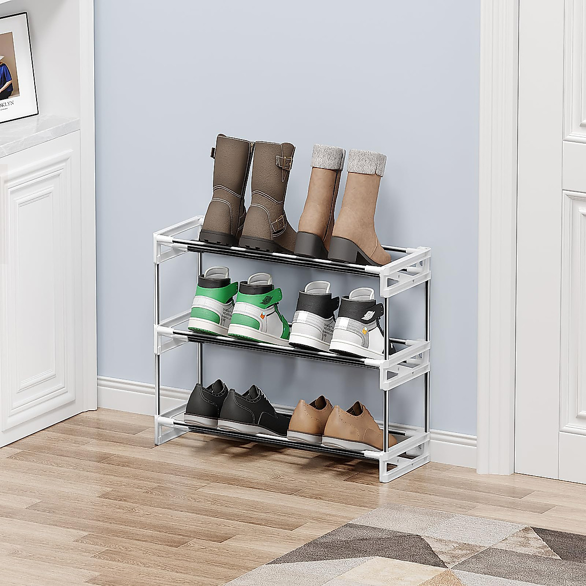 DEYILIAN Shoe Rack for Entryway, 3 Tier Shoe Rack for Closet Floor Shoe Storage, Narrow Shoe Rack with Slanted Shelves, Shoe Rack Organizer for Small Spaces Shoe Stand 20.27 x 6.88 x 24.4 in White