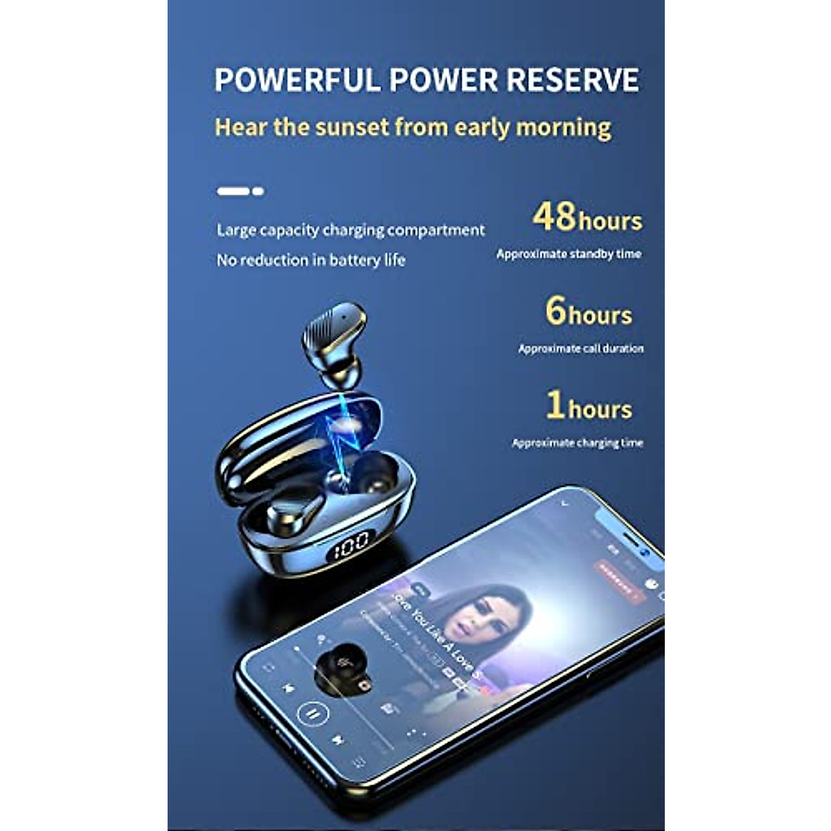 Bluetooth Headphones V5.3 Wireless Earbuds 48HRS Standby Battery Life with Wireless Charging Case & LED Power Display Deep Bass IPX7 Waterproof Earphones Microphone Stereo Headset for iPhone & Android