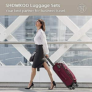 SHOWKOO Luggage Sets 3 Piece Softside Expandable Lightweight Durable Suitcase Sets Double Spinner Wheels TSA Lock Wine Red (20in/24in/28in)