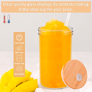 Glass Cups with Lids and Straws, 640ML Borosilicate Glass Tumbler Cups, 22 OZ Drinking Glasses 2pcs Set, Reusable Clear Iced Coffee Cups for Smoothie, Juice, Milk, Boba Tea, Homemade Beverages