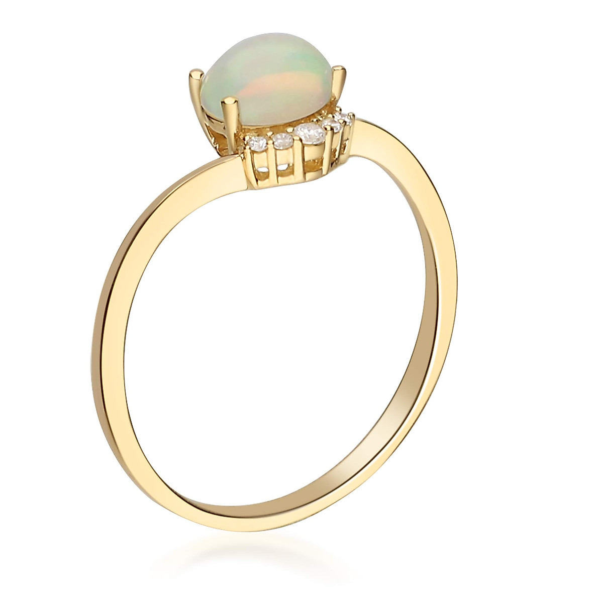Gin & Grace 14K Yellow Gold Natural Ethiopian Opal Ring with Real Diamonds for women | Ethically, authentically & organically sourced (Round-cut) shaped opal hand-crafted jewelry for her |