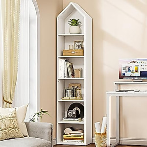 YITAHOME 73" Tall Narrow Bookshelf, Modern Open 5 Tier Bookcase, Wooden Shelf Stand for Small Spaces, Display Shelving Storage Rack for Bedroom, Living Room, Home Office, White