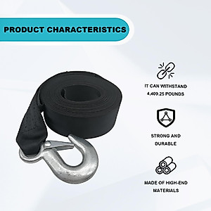 Trailer Winch Strap, 2" x 20ft 6000lb 10000 lbs Breaking Strength 3300 lbs Load Capacity for Boat, Loop End for Boats, Trailer, Wave Runner, Towing, Heavy Duty Equipment, Black