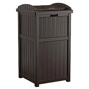 Suncast 33 Gal Hideaway Outdoor Trash Can and 73 Gal Waterproof Outdoor Deck Box