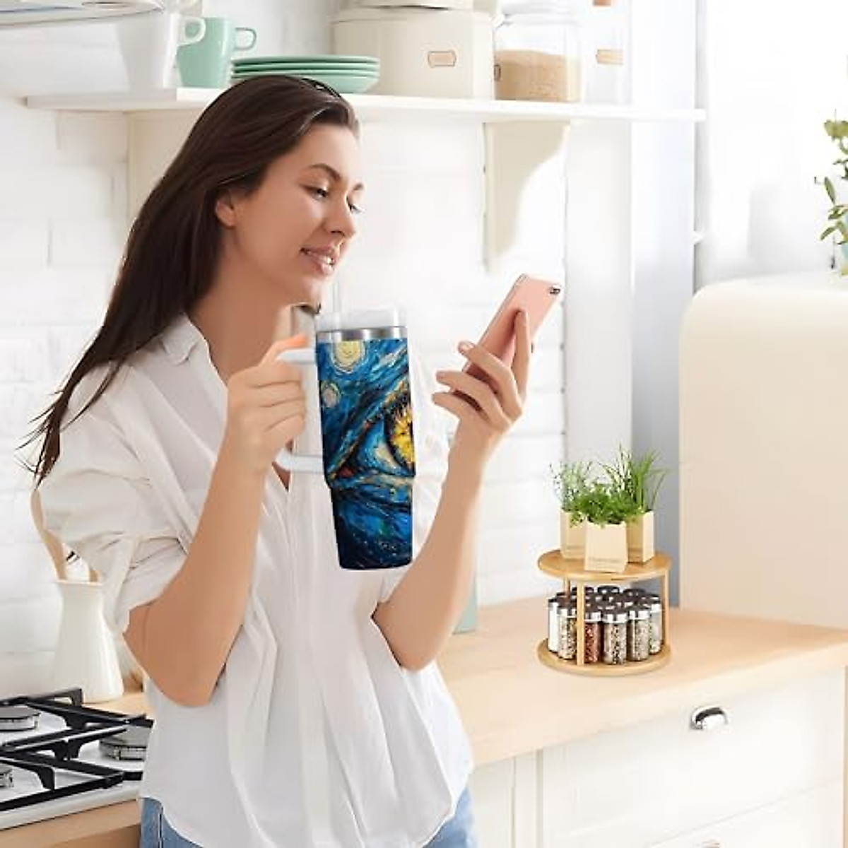 RPLIFE Beautiful Eye Style Blue Tumbler, Stainless Steel Mug, Cups with Lids and Straws