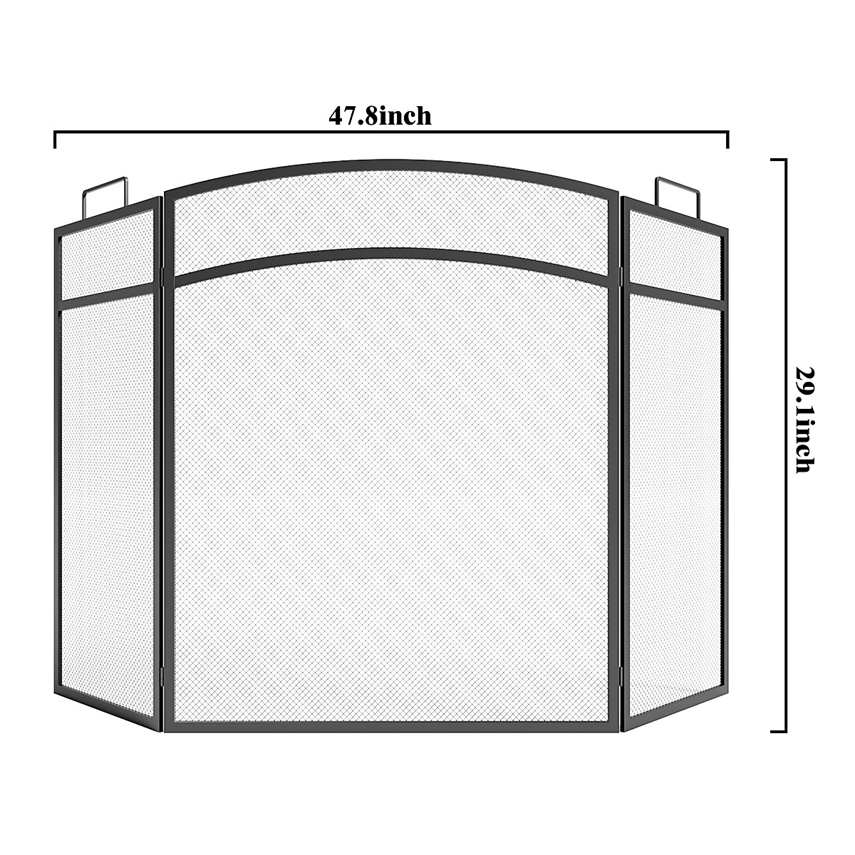 Calidola 3 Panel Fireplace Screen 48" W x 29" H Modern Foldable with Wrought Metal Decorative Mesh,Arch Heavy Duty Fire Spark Guard Cover for Home Decor Indoor, Black