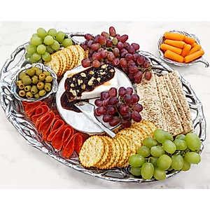 Arthur Court Sand-Cast Aluminum Olive Pattern 5 Piece Entertainment Tray 2 Serving Bowls, Tray, Spread, Marble 20 inch x 13 inch