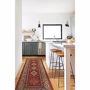RUGGABLE Cambria Washable Rug - Perfect Vintage Area Rug for Living Room Bedroom Kitchen - Pet & Child Friendly - Stain & Water Resistant - Ruby 3'x5' (Standard Pad)