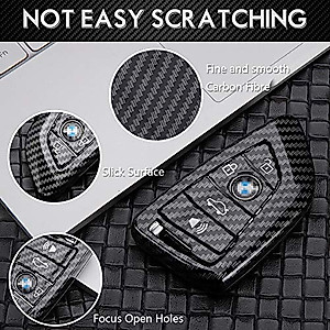 DOHON Carbon Fiber for BMW Key Fob Cover , 4 Buttons Keyless Entry Smart Remote Key Protective Case Holder, 1Pcs, Glossy Black