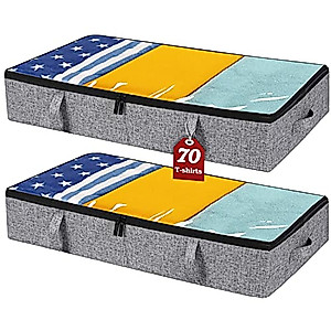 Vailando Under Bed Storage, 2 Pack Under Bed Storage Containers with Dividers, Firm Sides, Strong Zipper, 3 Reinforced Handles, 6 Inches Low Profile Underbed Storage Bins for Clothes, Blankets, Grey