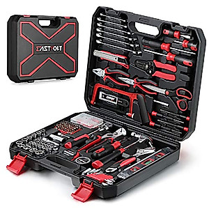 Eastvolt 218-Piece Household Tool Kit, Auto Repair Tool Set, Tool Kits for Homeowner, Plier, Screwdriver Set, Socket Kit and Toolbox Storage Case,Black + Red