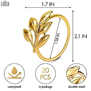 20Pcs Gold Napkin Rings Set - Leaf Napkin Rings for Wedding Decorations Napkins Rings Fiesta Dinner Napkins Gold Fall Napkin Rings - Metal Napkin Holders for Cloth Napkins Autumn Easter Napkin Rings