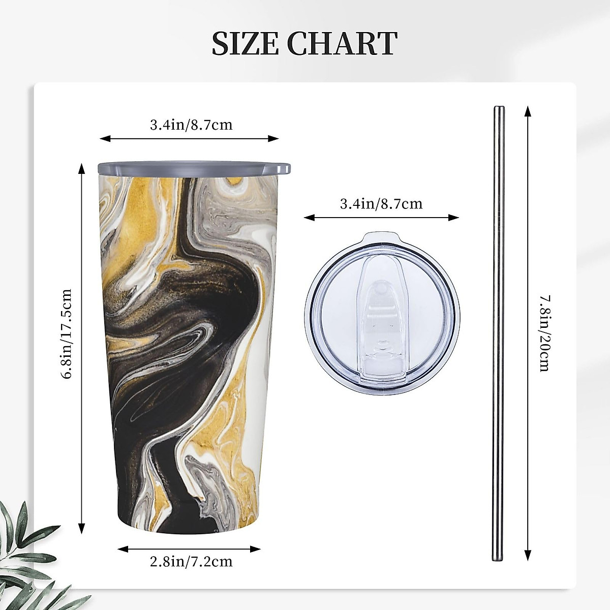 Black and Gold Swirl liquid ink marble 20oz Tumbler Stainless Steel Vacuum Insulated Double Wall Travel Tumbler, Durable Insulated Coffee Mug, Thermal Cup With Lid and Straw for Hot & Cold Drinks