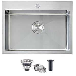 VCCUCINE 22x18 Inch Drop in Kitchen Sink,16 Gauge Topmount RV Small Kitchen Bar Sink, Handmade Stainless Steel Wet Bar Sink, Outdoor Single Bowl, Brushed Nickel Prep Sink with Strainer