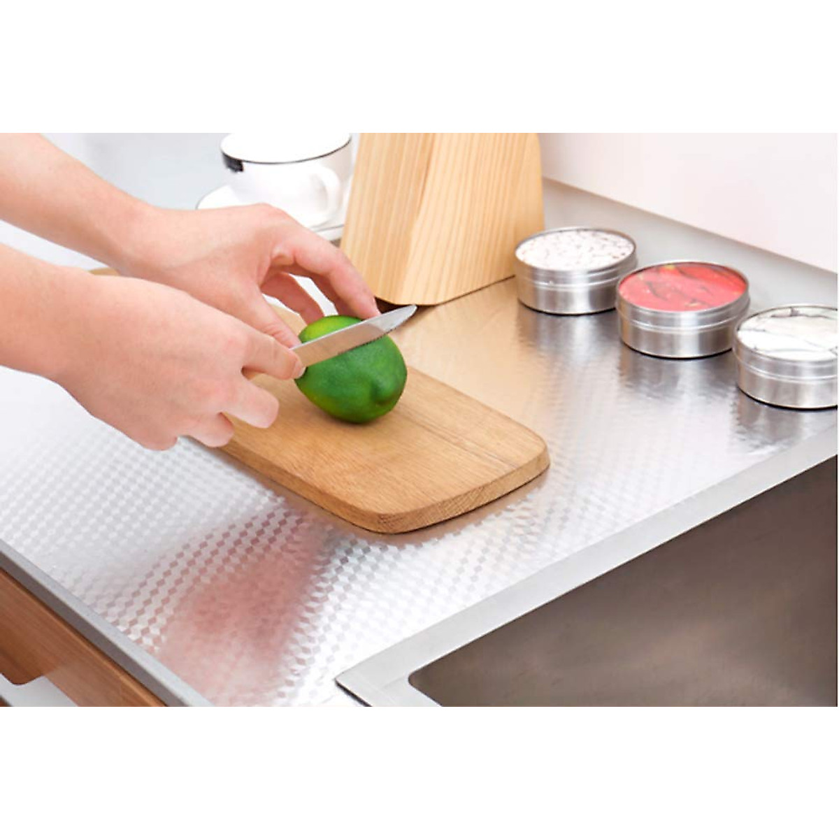 Yija Kitchen Backsplash Self-Adhesive Aluminum Foil Texture Oil and Dust Resistant Removable High Temperature Resistant DIY Wallpaper Kitchen Stickers