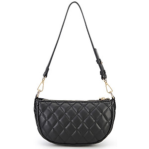 lola mae Classic Clutch Shoulder Purse Underarm small Handbag for Women Simple Chain Strap Crossbody Bag with Zipper Closure (Black- Quilted 720)