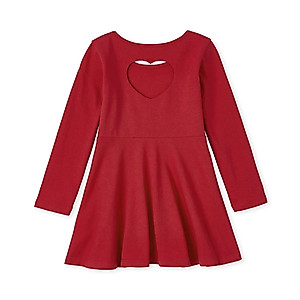 The Children's Place Baby Girls and Toddler Long Sleeve Fashion Skater Dresses Casual, Classic Red, 5T US